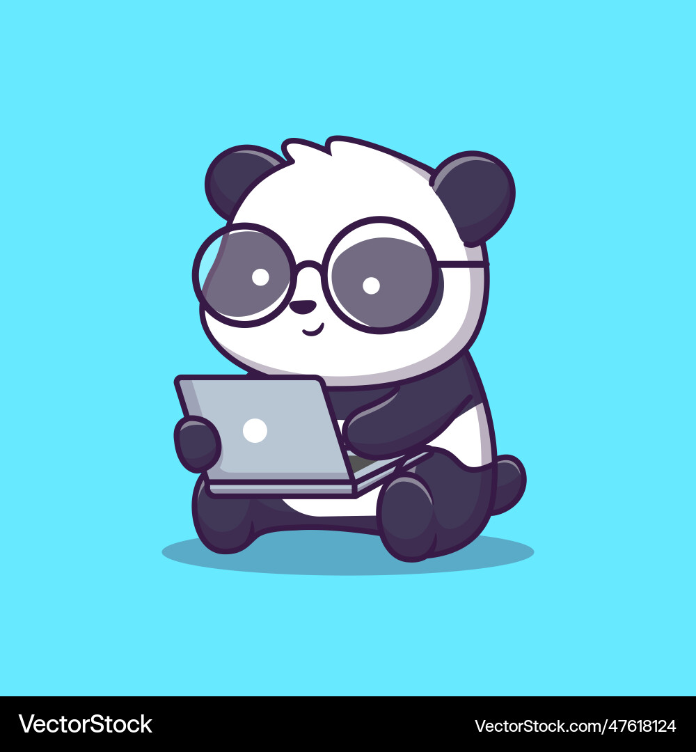 Cute panda operating laptop cartoon Royalty Free Vector