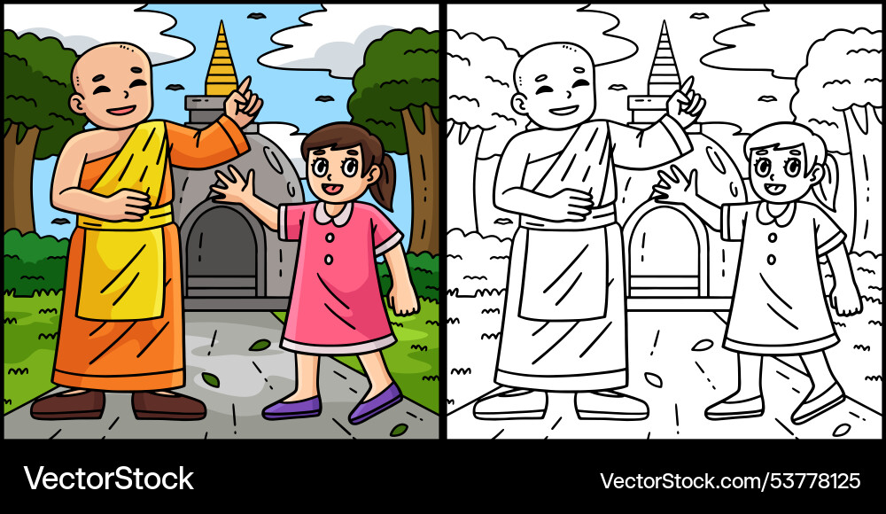 Buddhism buddhist monk and child Royalty Free Vector Image