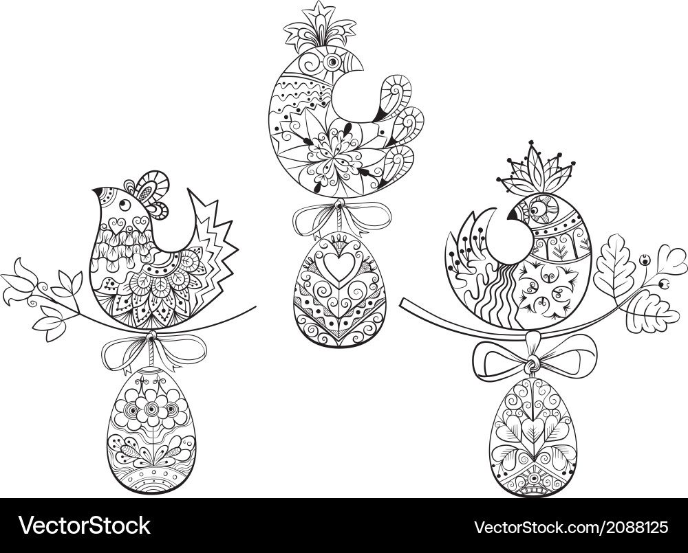 Coloring pages with symbols of easter chick egg Vector Image