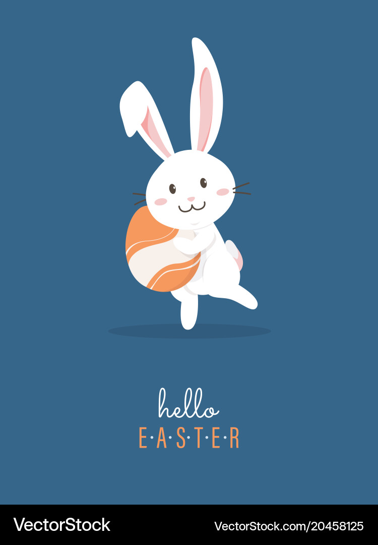Hello easter with white rabbit Royalty Free Vector Image