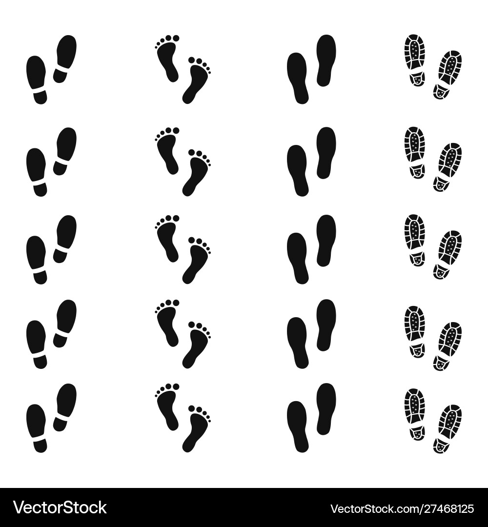 Human footprints shoes trail set design Royalty Free Vector