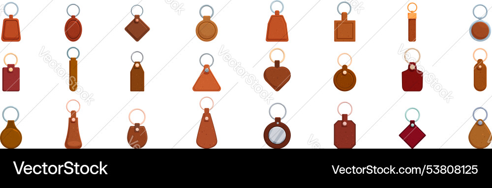 Leather keychain icons set Royalty Free Vector Image
