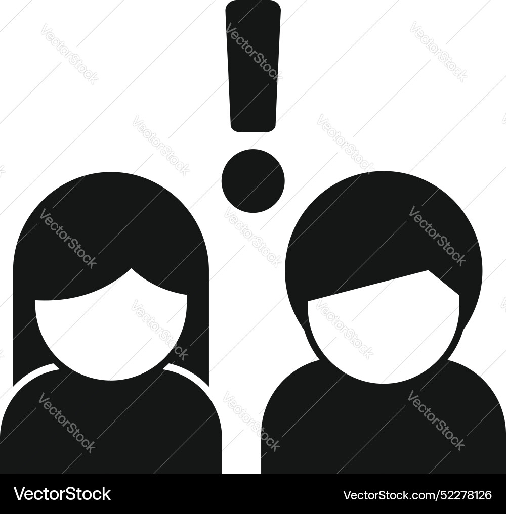 Man and woman facing problem with exclamation mark