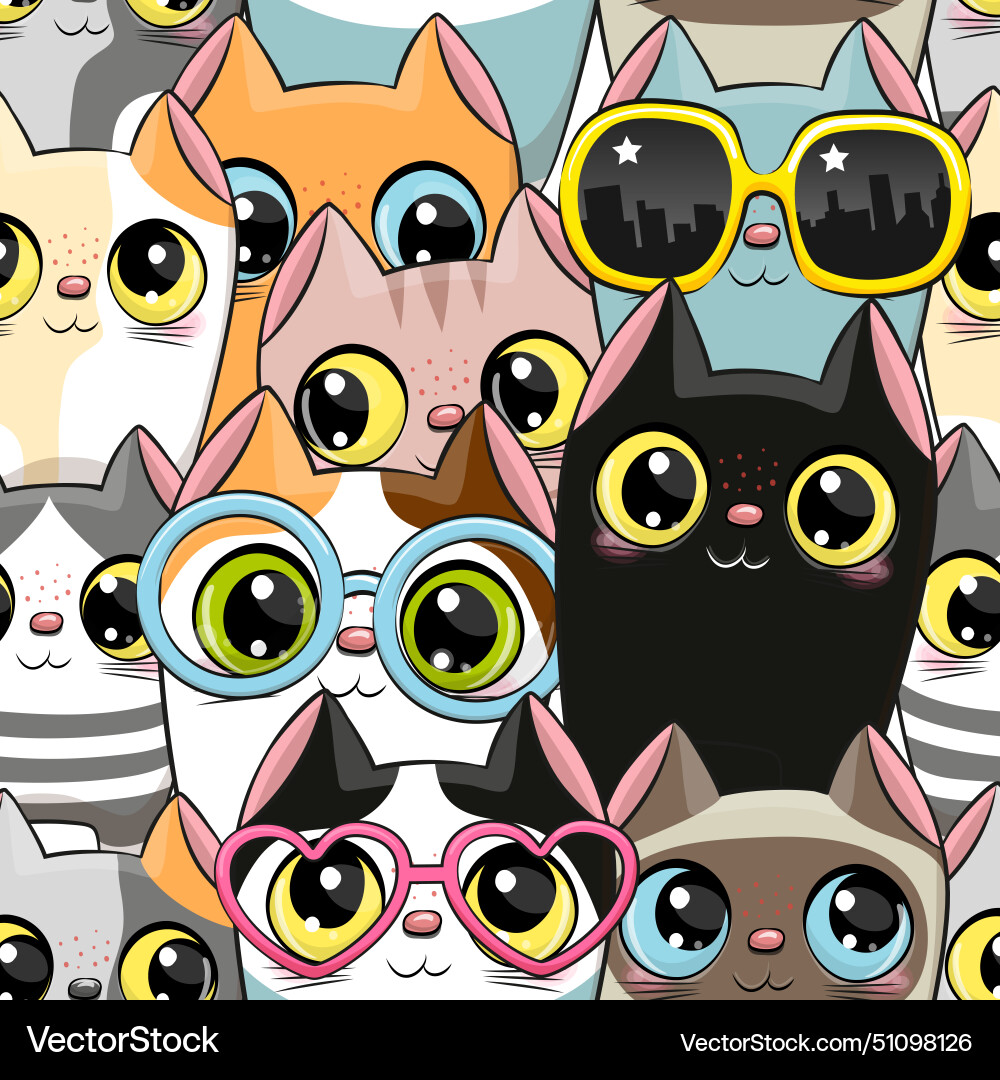 Pattern with cute cartoon kitty Royalty Free Vector Image