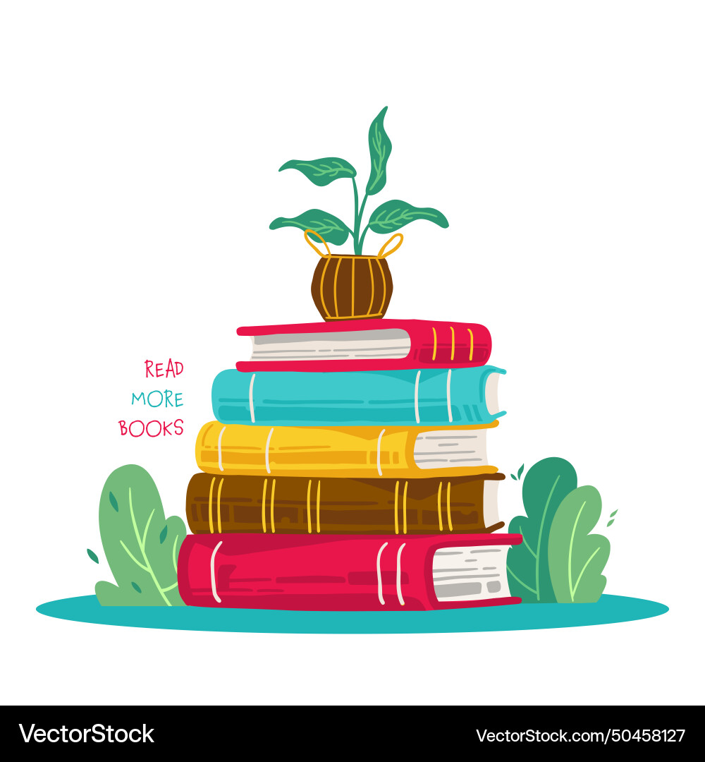 A stack of books with plant in pot Royalty Free Vector Image