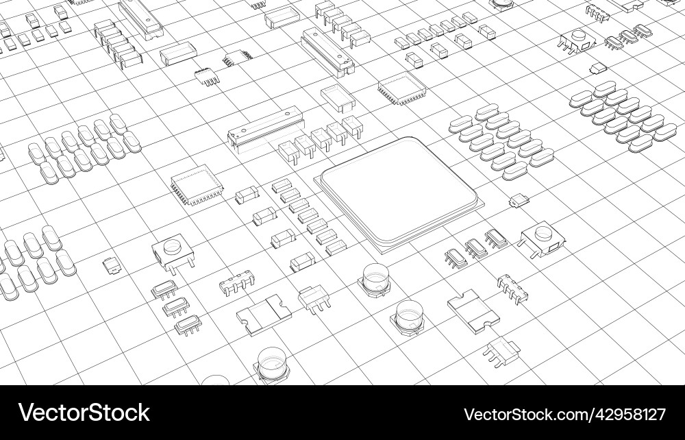 Electric circuit board various chips Royalty Free Vector