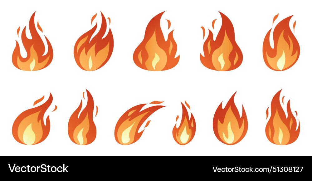 Fire flames icon set trendy flat style Royalty Free Vector