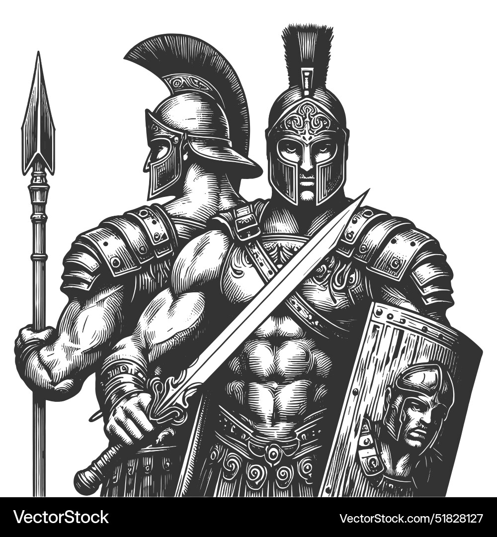 Gladiator warriors with spear and sword Royalty Free Vector