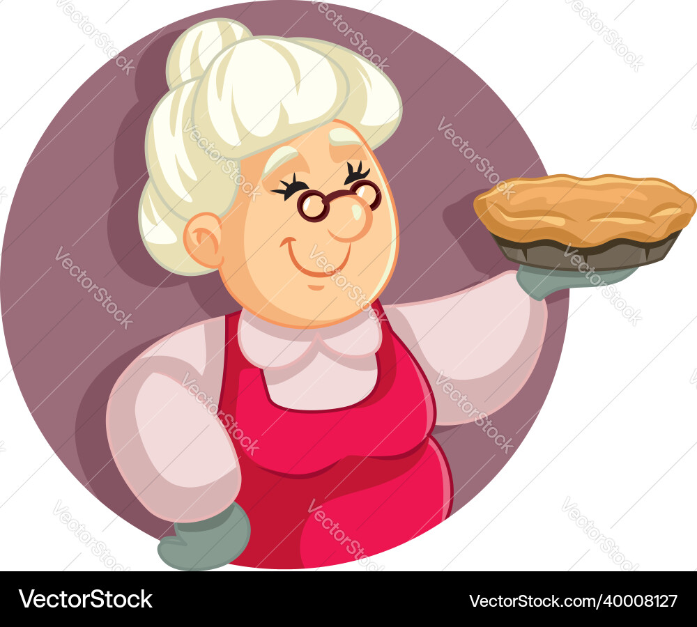 Granny holding a pie cartoon Royalty Free Vector Image