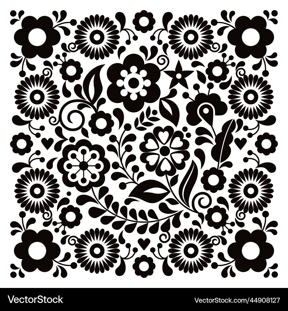 Mexican folk art style black floral pattern Vector Image