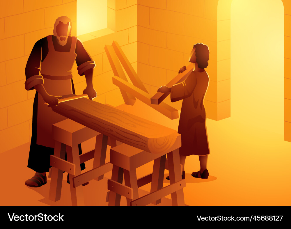 Saint Joseph Carpentry with Jesus Royalty Free Vector Image