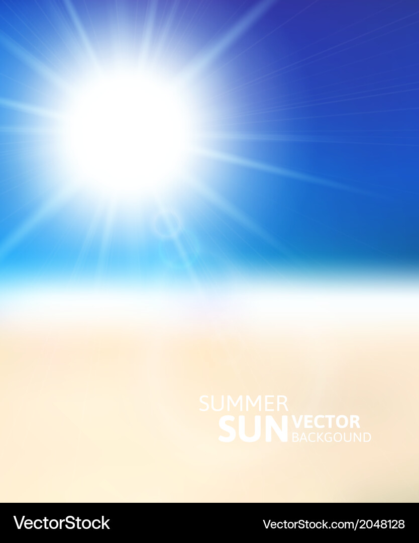 Blurry beach and blue sky with summer sun Vector Image
