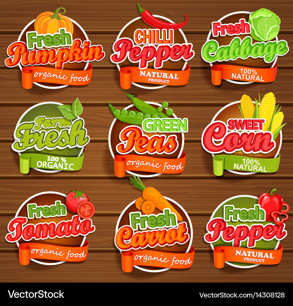 Fresh vegetable labels Royalty Free Vector Image