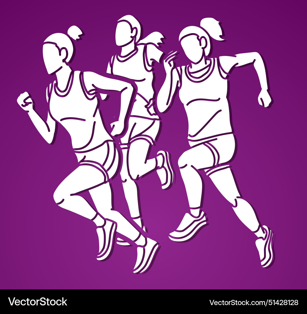 Group of woman running marathon runner cartoon Vector Image