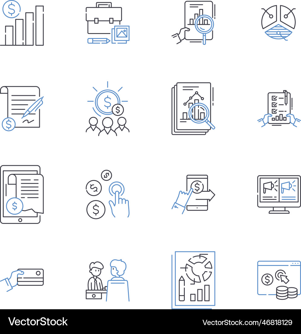 Accounts payable line icons collection invoicing Vector Image