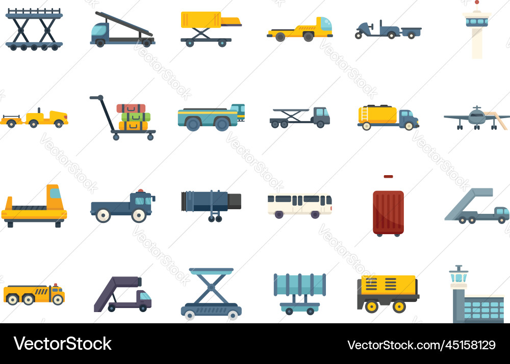 Airport ground support service icons set flat Vector Image