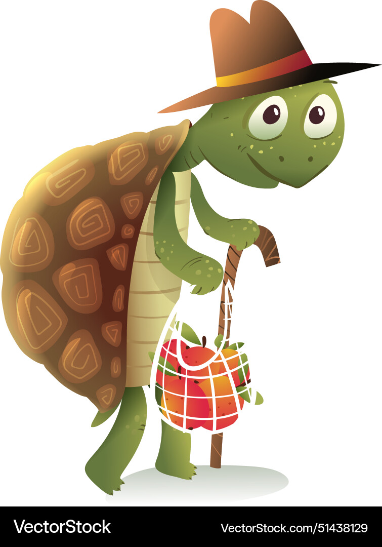 Cute elderly tortoise or turtle walking with cane Vector Image