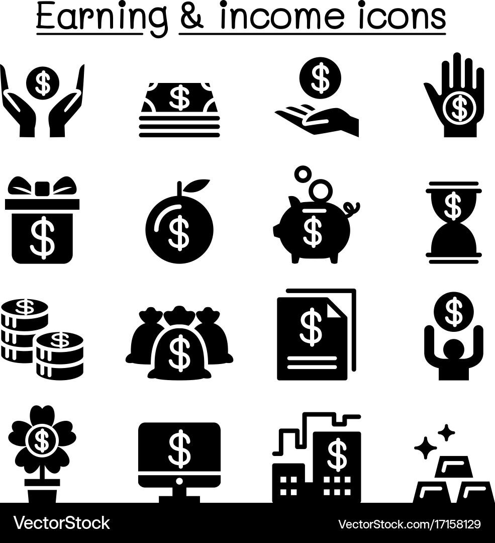 Earning money income icon set Royalty Free Vector Image