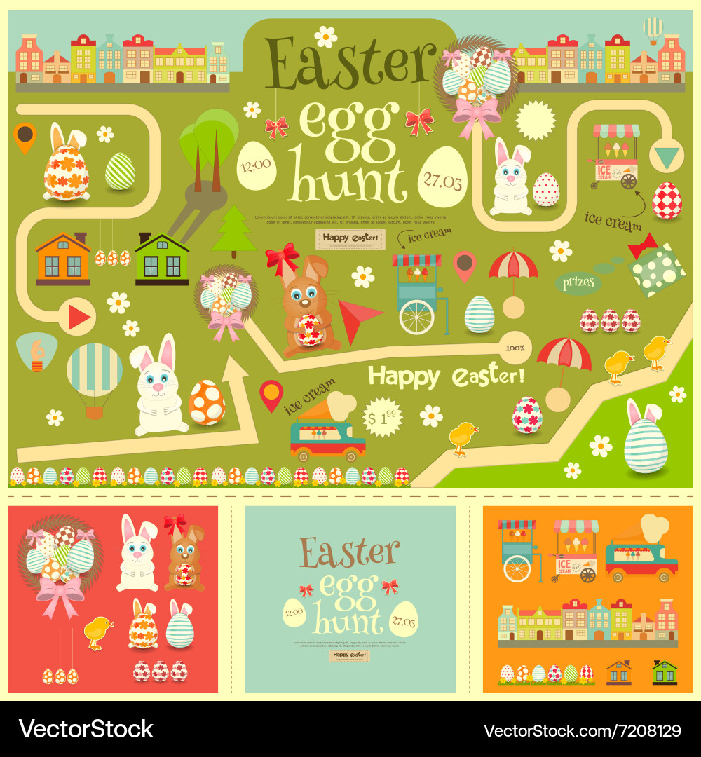 Easter invitation card and elements Royalty Free Vector