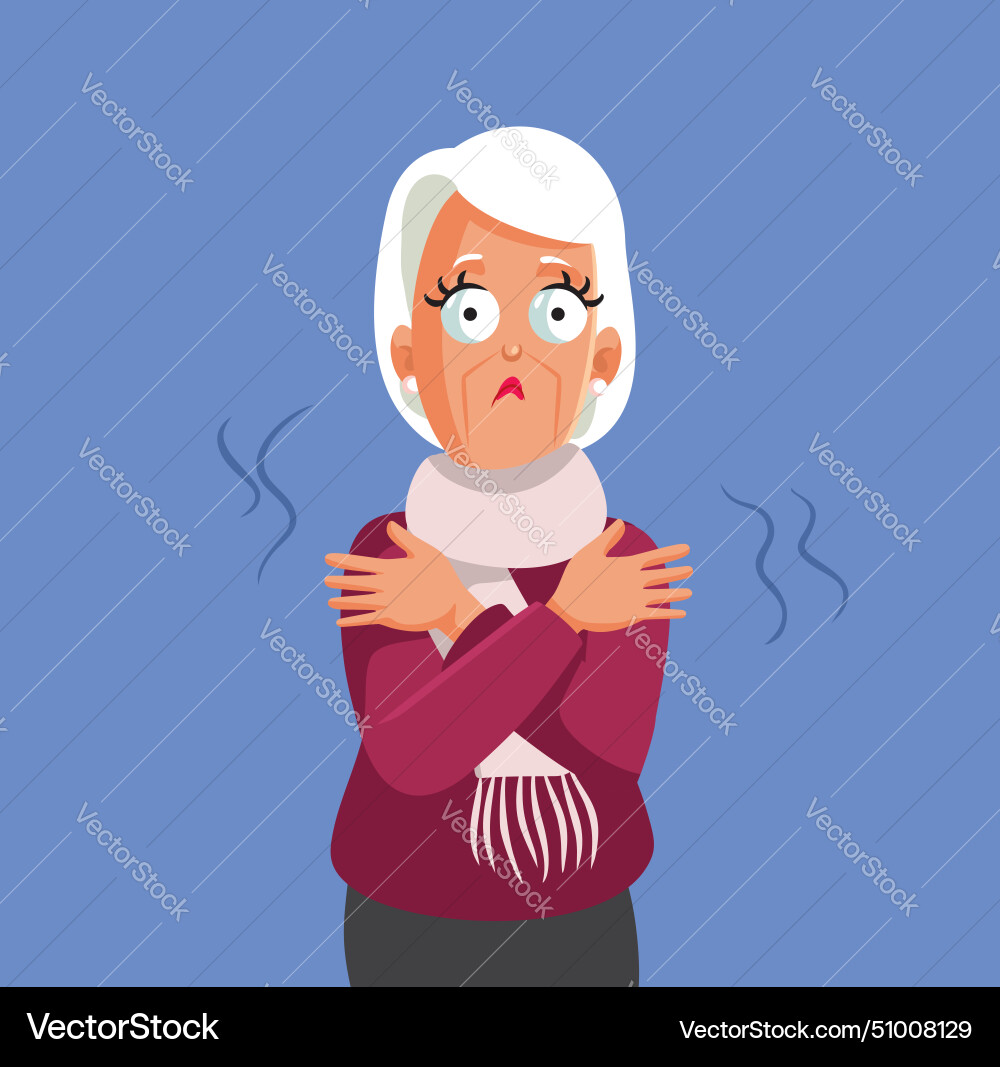 Shivering old lady feeling cold cartoon character Vector Image