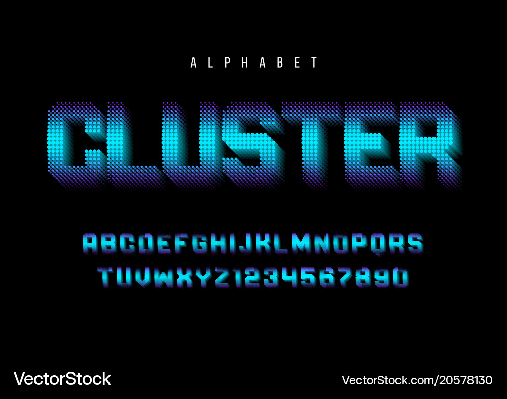 Cluster stylized display font design alphabet Vector Image