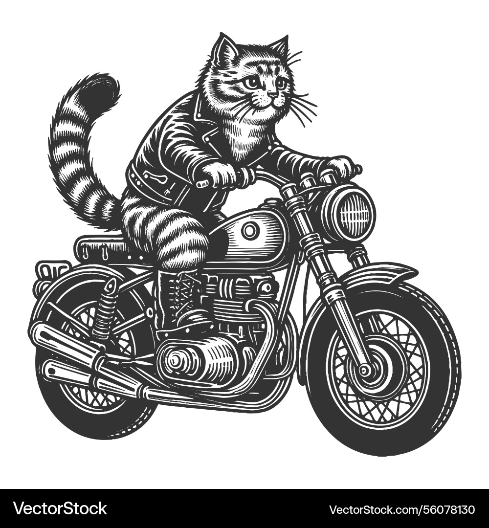 Cool biker cat riding motorcycle Royalty Free Vector Image