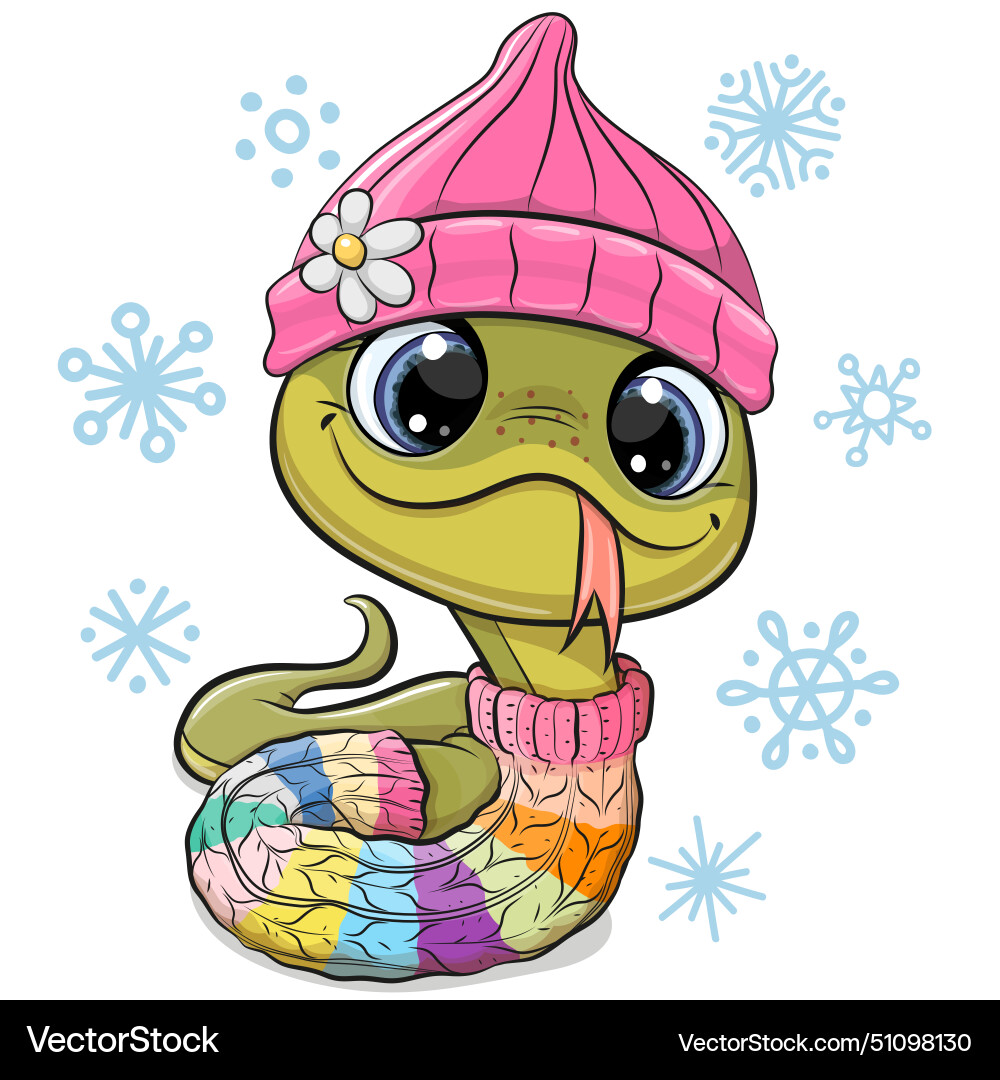 Cute cartoon snake in knitted hat Royalty Free Vector Image