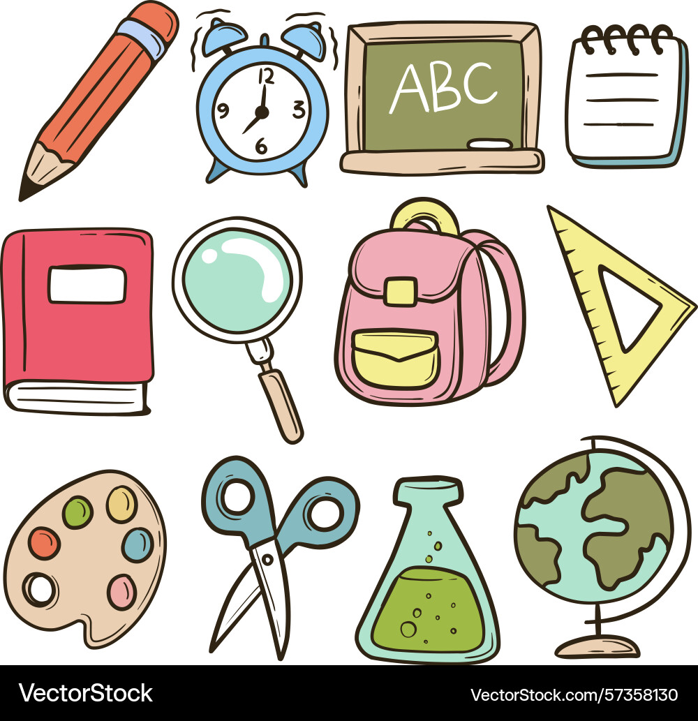 Hand drawn school supplies doodle Royalty Free Vector Image