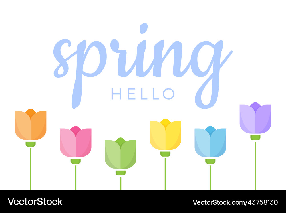 Hello Spring Quote with Tulips Royalty Free Vector Image