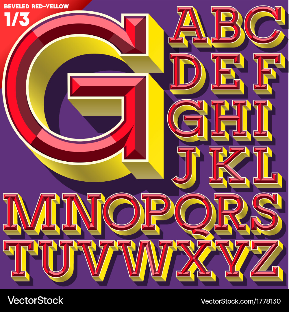 Old school beveled alphabet Royalty Free Vector Image