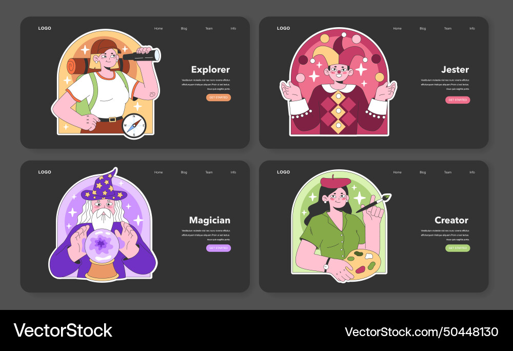 Personality psychological archetypes set twelve Vector Image