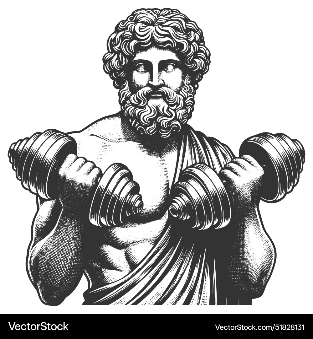 Ancient greek statue lifting dumbbells Royalty Free Vector