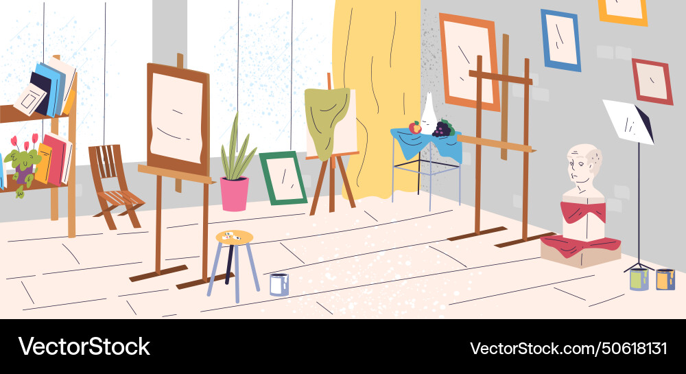 Fine art studio artists workshop atelier room Vector Image