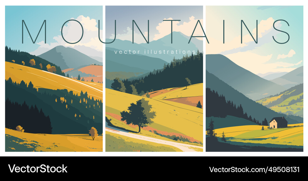 Mountain forest landscape collection flat colors Vector Image