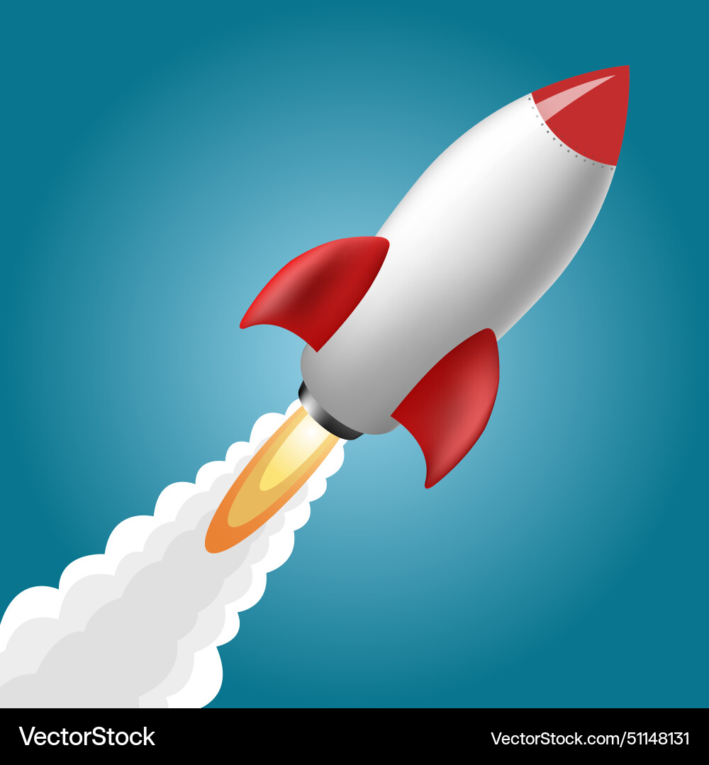 Rocket space ship on blue background Royalty Free Vector