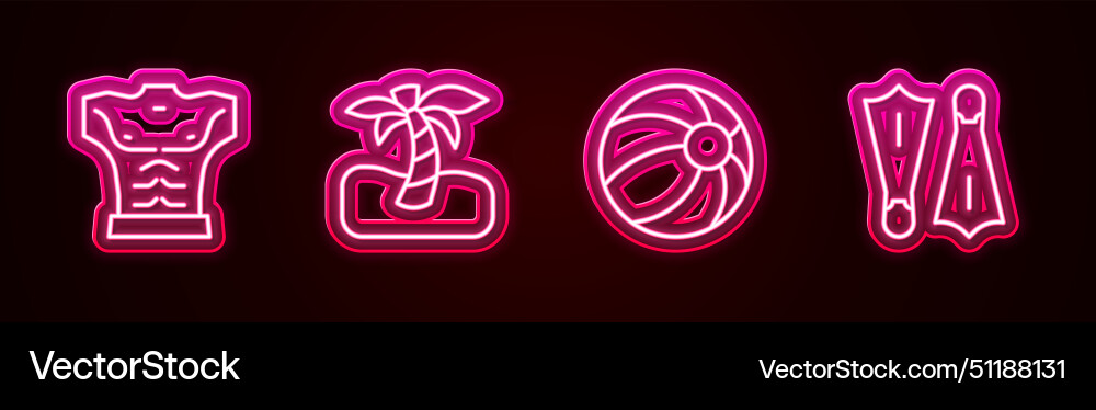 Set line bodybuilder muscle tropical palm tree Vector Image