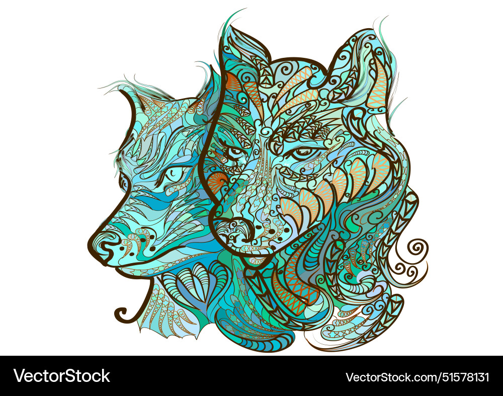 Two ethnic wolves Royalty Free Vector Image - VectorStock
