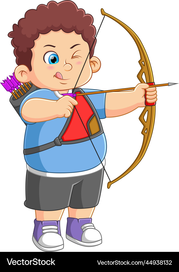 A boy with bow and arrow practicing archery Vector Image