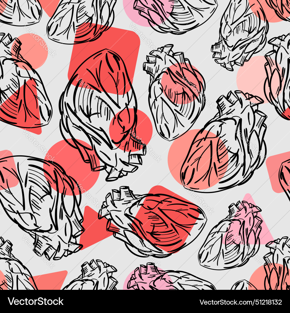 Anatomical heart hand drawing pattern seamless Vector Image Anatomical heart hand drawing pattern seamless Vector Image