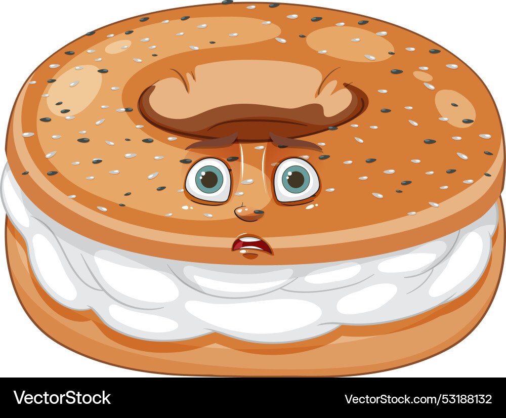 Bagel with cream cheese and expressive face Vector Image