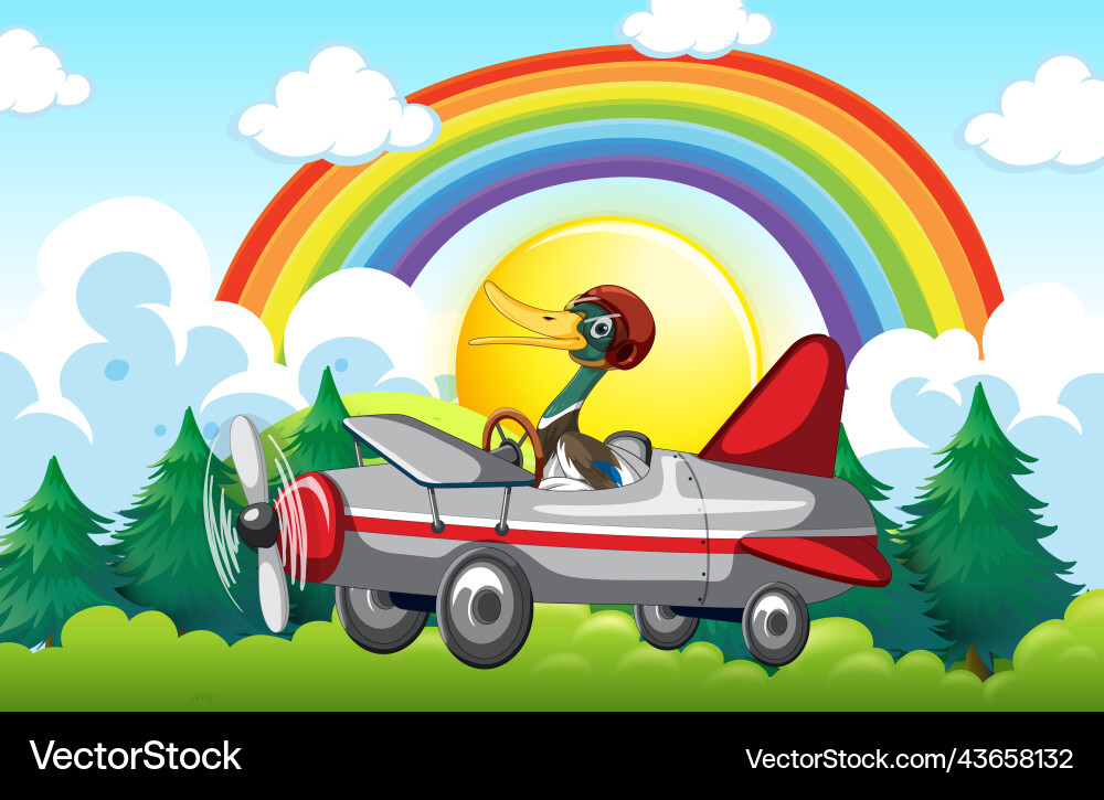 Outdoor scene with cartoon ducks Royalty Free Vector Image