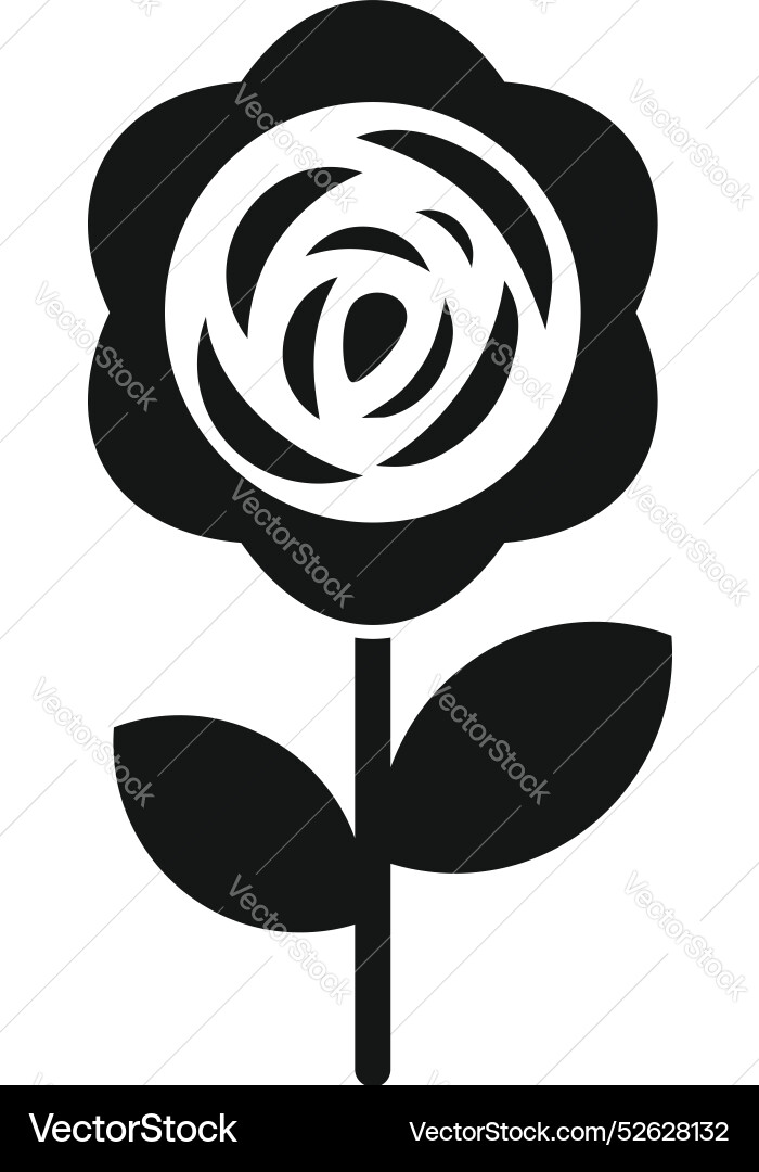 Simple rose icon blooming with stem and leaves Vector Image