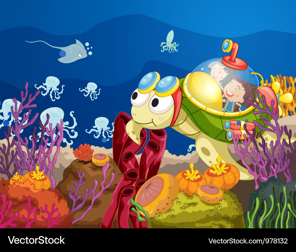 Tortoise carrying kids Royalty Free Vector Image