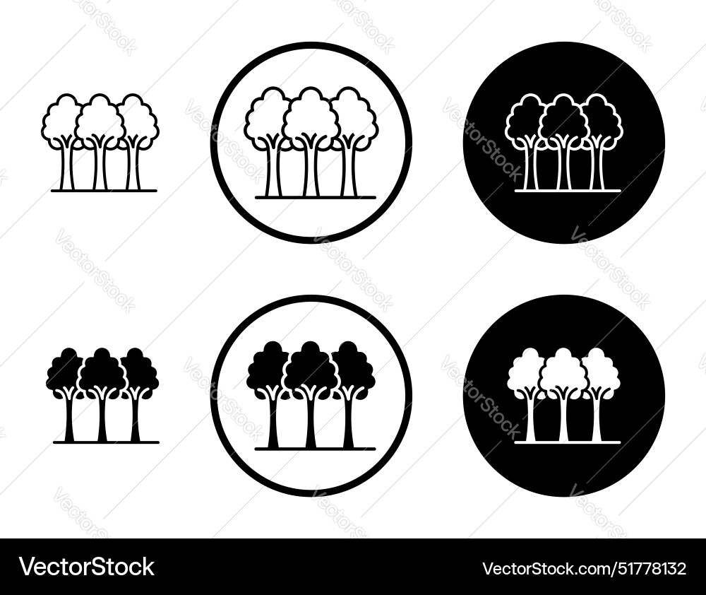 Trees icon set black filled and outlined style Vector Image