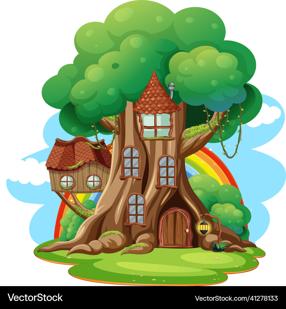 Fantasy tree house inside trunk Royalty Free Vector Image