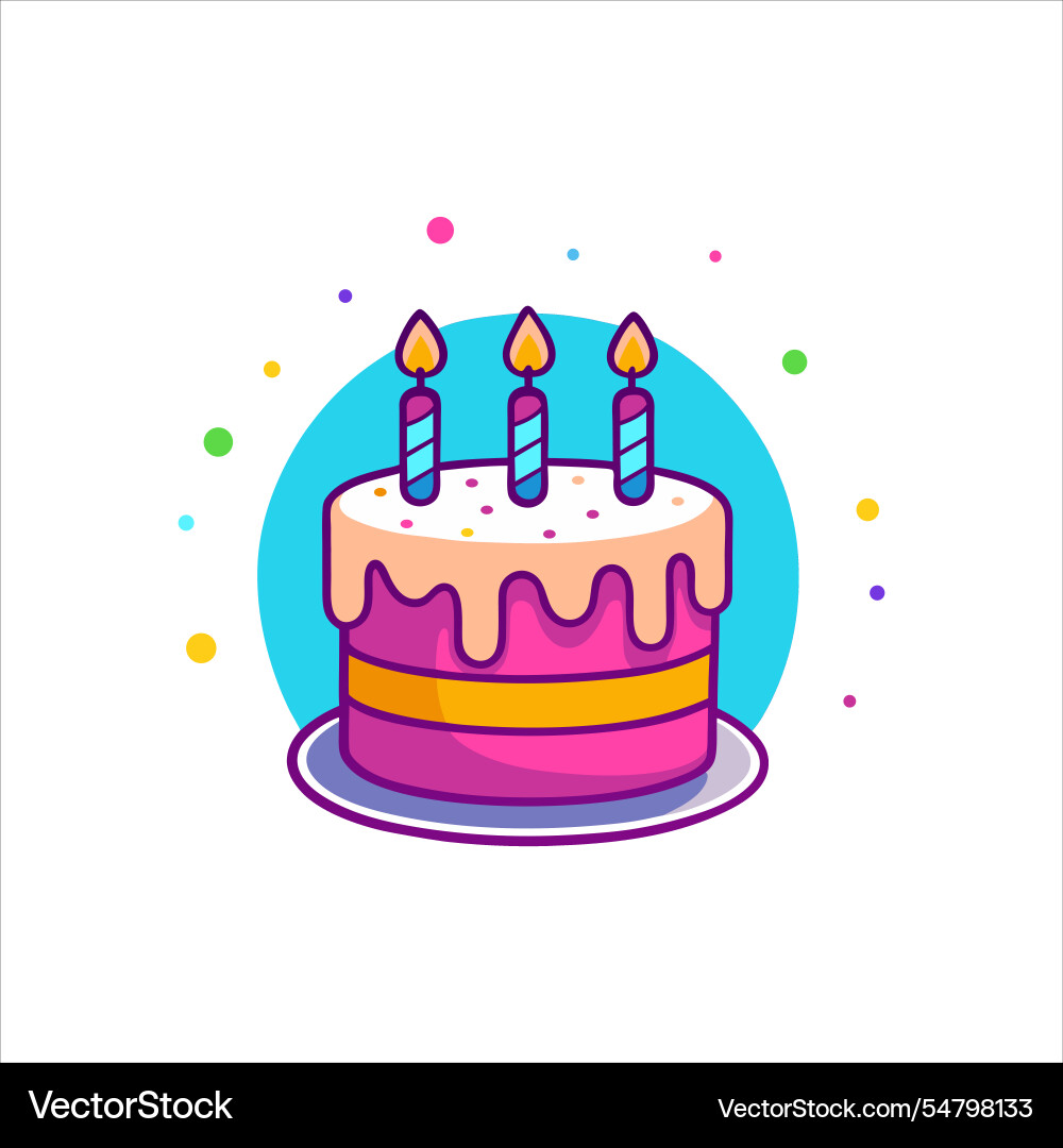 Geburtstagskuchen mit drei beleuchteten Kerzen Cartoon