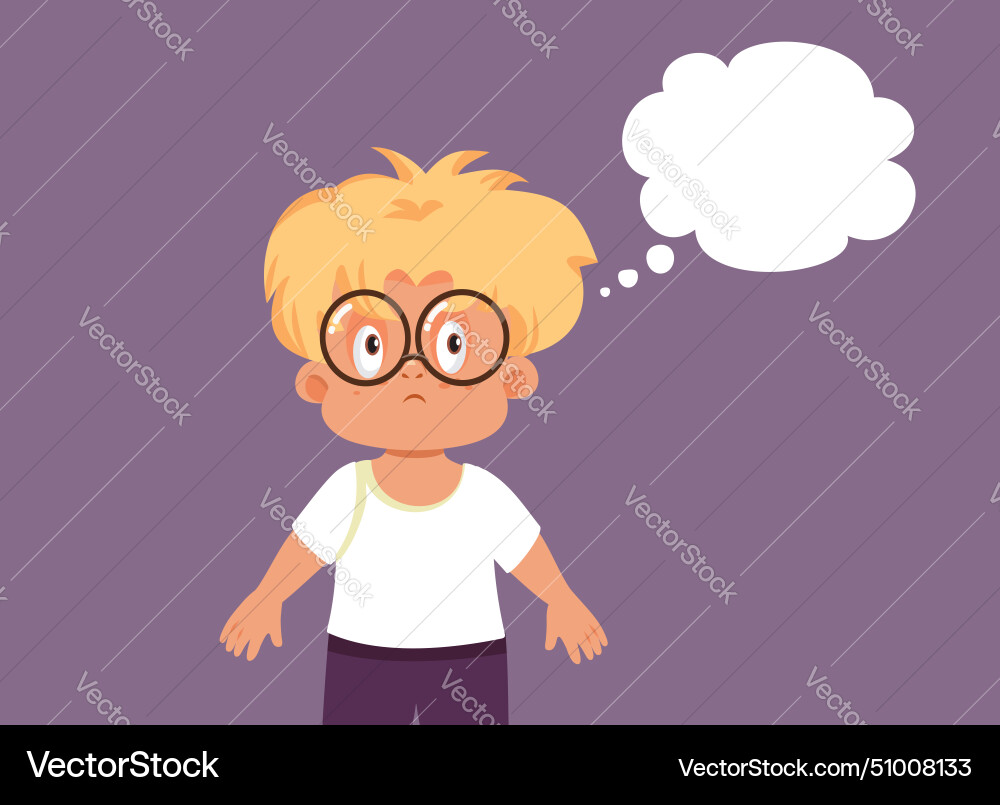 Unhappy overweight boy thinking cartoon Royalty Free Vector