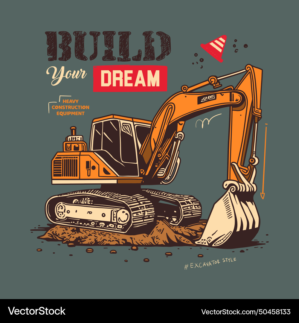 Yellow excavator digging into the ground Vector Image