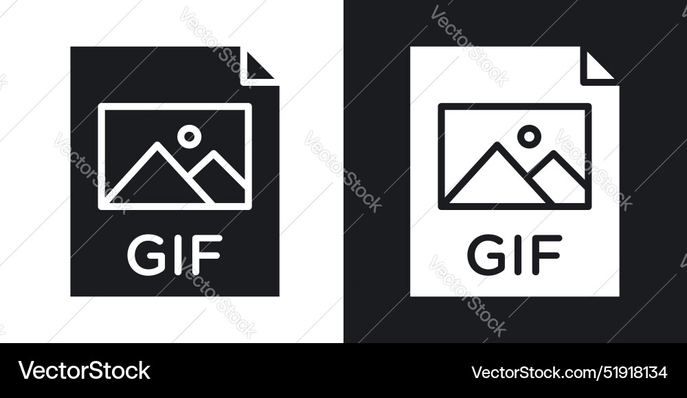 Gif icon set in solid black and white color Vector Image