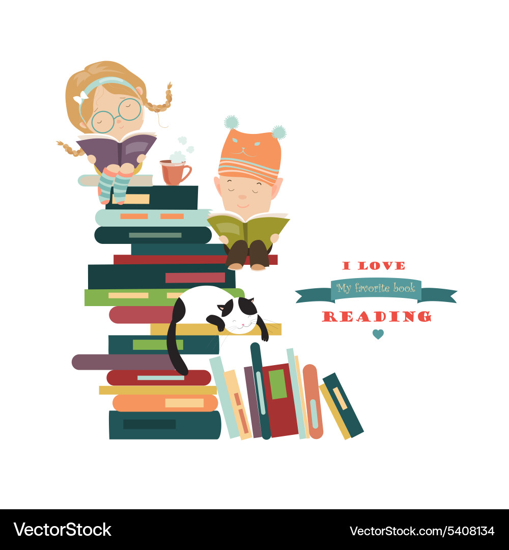 Kids reading books Royalty Free Vector Image - VectorStock